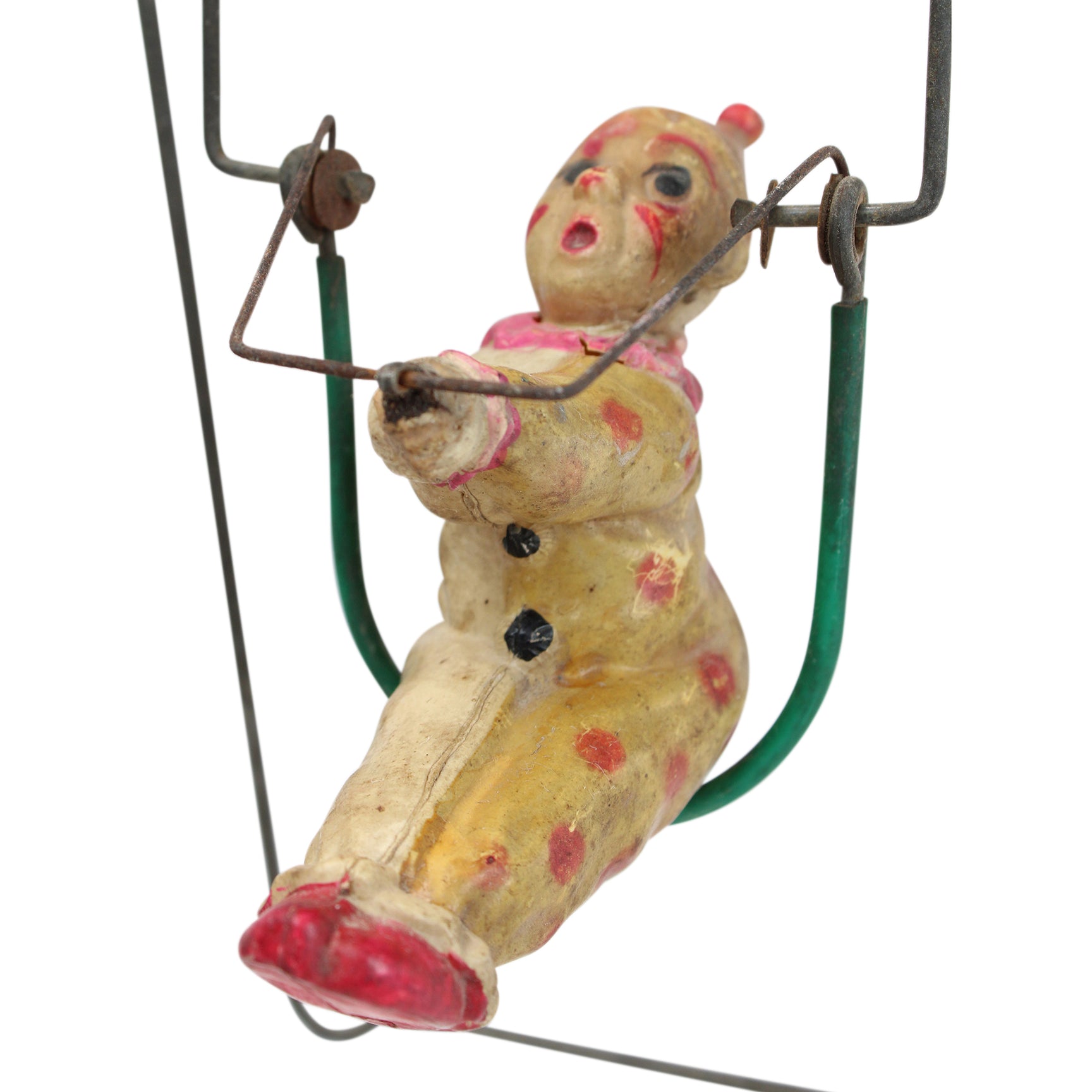Antique Mechanical Swing With Celluloid Clown on Trapeze