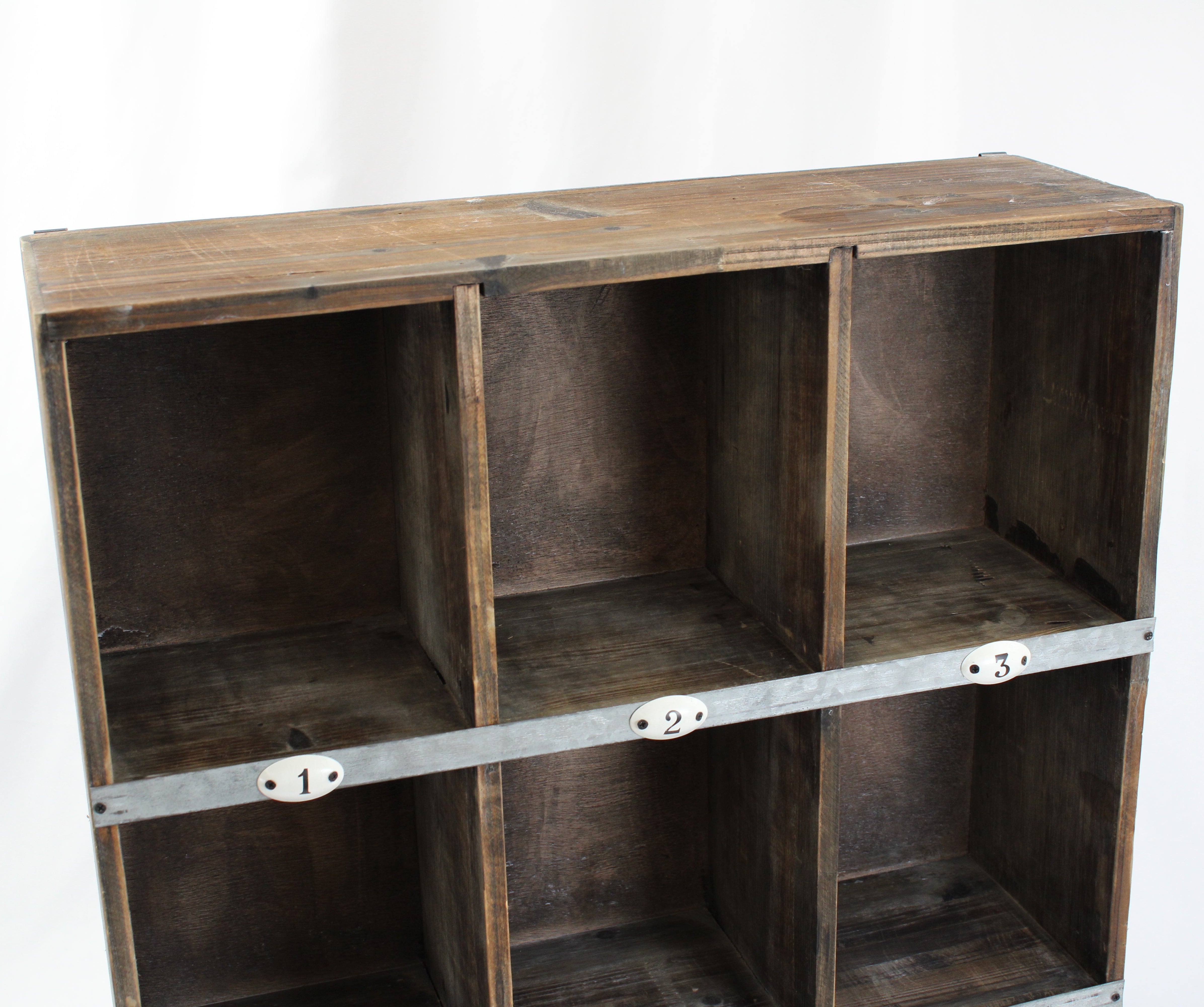 Antique Wood Motel Message/Mail/Key Drop Box with Metal Room Numbers