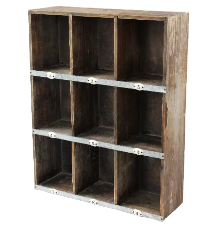 Antique Wood Motel Message/Mail/Key Drop Box with Metal Room Numbers